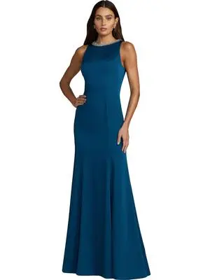Mac Duggal Embellished Neck Trumpet Gown - Blue