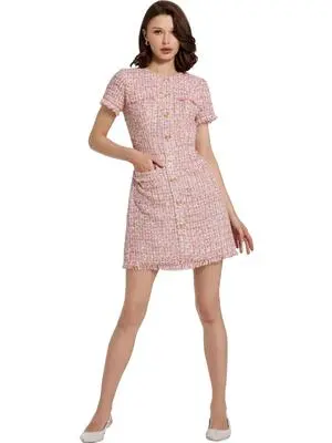 Mac Duggal Boucle Mini Dress With Pockets - Pink