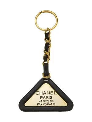 Chanel Gold-tone Keychain With Leather Trim - Black