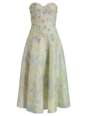 Alberta Ferretti Floral Embellished Midi Dress - Yellow