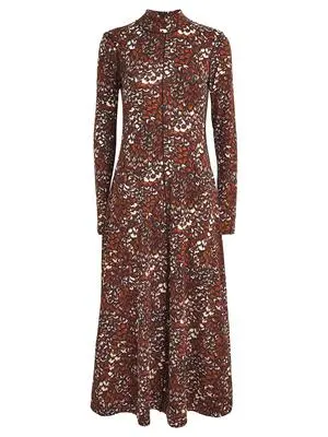 ME+EM Twisting Feather Print Midi Dress - Brown