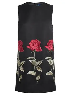 LEO LIN Satin Embroidered Mini Dress - Black