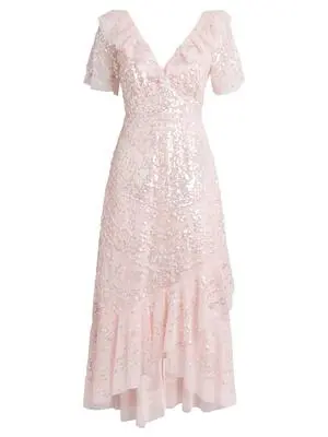 NEEDLE & THREAD Anais Sequin Frill Gown - Pink
