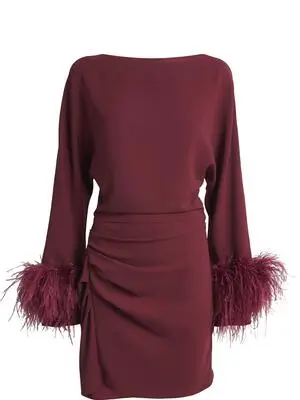 Lapointe Feather-trim Mini Dress - Burgundy
