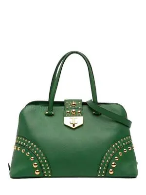 Prada Studded Saffiano Cuir Promenade Satchel - Green