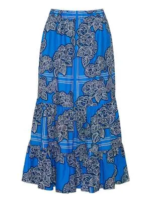 Cara Cara Floral-Print Midi Skirt Blue