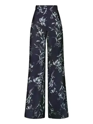 Lela Rose Metallic Floral Wide-leg Trousers - Blue