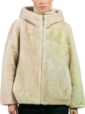 CHERRY BLUE Faux Fur Hooded Jacket - Neutrals