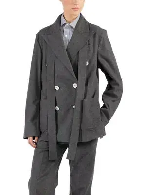 SETCHU Double-breasted Belted Blazer - Grey
