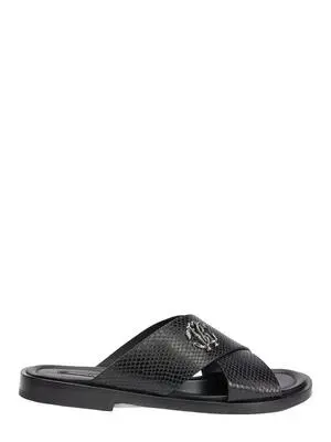 Roberto Cavalli Snake-effect Sandals With Logo Plaque - Black