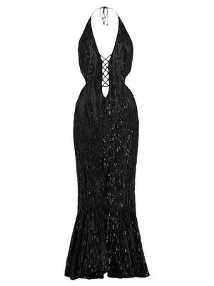 Roberto Cavalli Sequined Drawstring Dress - Black