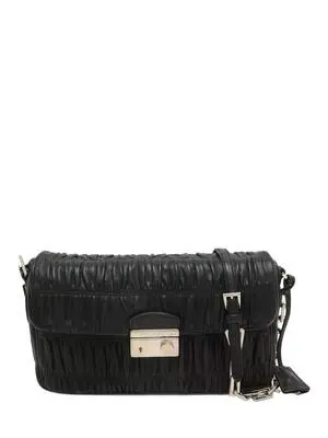 Prada Gaufre Gathered Leather Shoulder Bag - Black