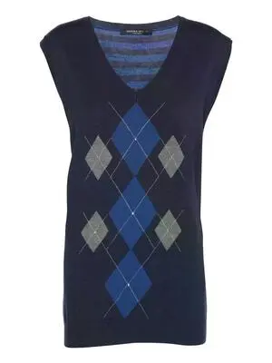 Marina Rinaldi Argyle Striped Knit Top - Blue