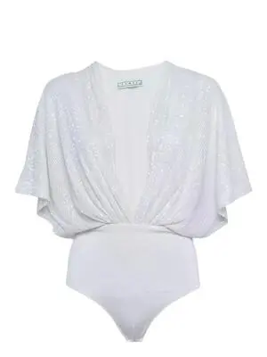 IN THE MOOD FOR LOVE Sequined Plunge Bodysuit - White