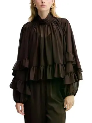 GESTUZ Gzmio Ruffled High-neck Blouse - Brown
