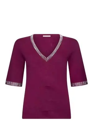 Liu Jo V-neck Rhinestone T-shirt - Purple