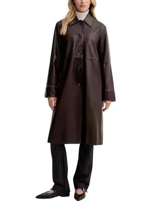 Paul Smith Stitching Buttoned Leather Coat - Brown