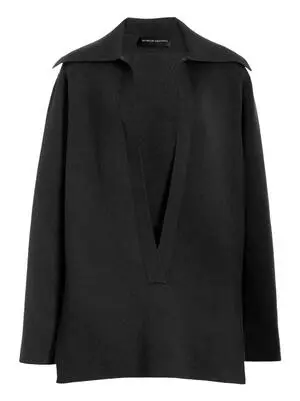 Brandon Maxwell Luma Wide-collar V-neck Blouse - Black
