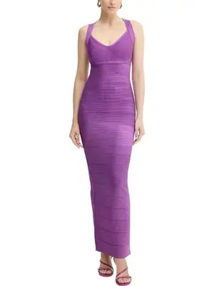 Herve Leger Sutton V-neck Maxi Dress - Purple