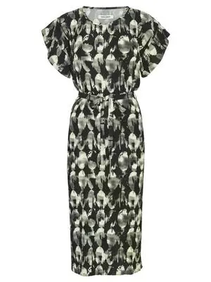 Henrik Vibskov Pina Belted Printed Midi Dress - Black