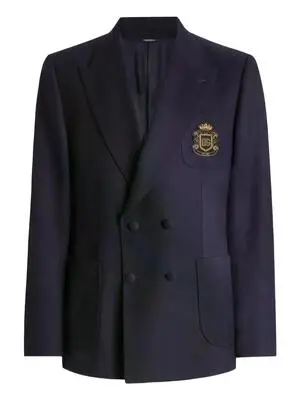 Dolce & Gabbana Double-breasted Crest-appliqué Blazer - Blue