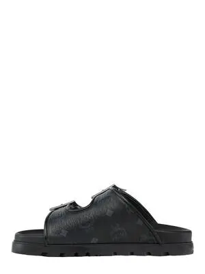 Mcm Buckle-detail Flat Sandals - Black