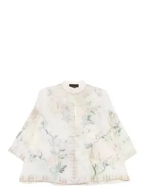 Biyan Floral-embroidered Blouse - Neutrals