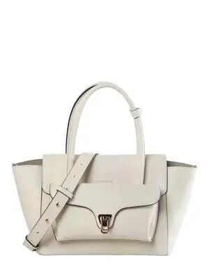 COCCINELLE Double Beat Leather Tote Bag With Flap-pocket - Neutrals