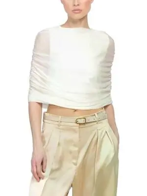 Brandon Maxwell Ruched Sleeveless Vest - White