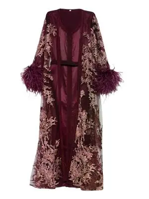 REEM AL DHAHERI Embroidered Feathered Kaftan - Red