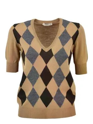 Prada Argyle Short-sleeve Sweater - Neutrals