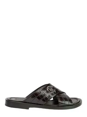Roberto Cavalli Crocodile-effect Logo Sandals - Brown