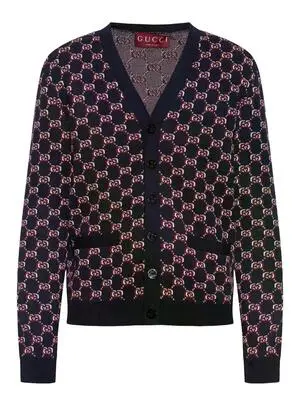 Gucci Monogram Wool Cardigan - Blue