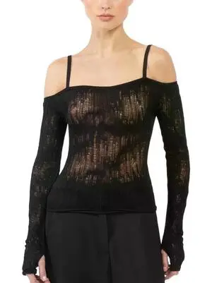 Isabel Benenato Lace Strap Top - Black