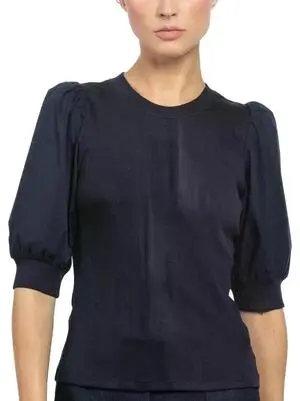 Veronica Beard Coralee Puff-sleeve Ribbed Top - Blue