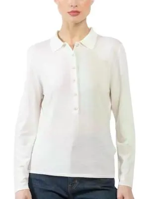 ALLUDE Buttoned Collared Polo Shirt - White