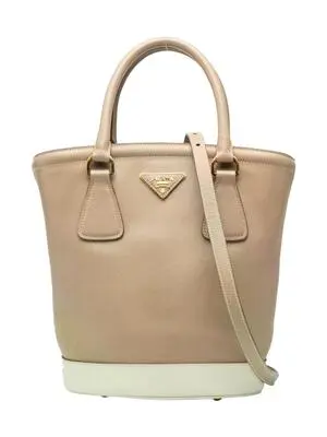 Prada Saffiano Bucket Satchel - Brown