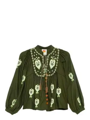 Farm Rio Embroidered Tassel Shirt - Green