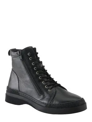SPRING STEP SHOES Leather Combat Boots Black