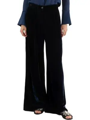 Avant Toi Velvet Palazzo Pants - Blue