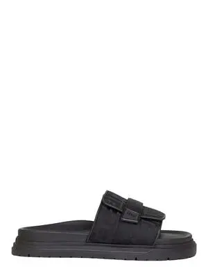 Fendi Jacquard Strap Slides - Black