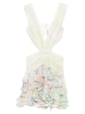PatBO Floral Cut-out Ruffled Dress - White