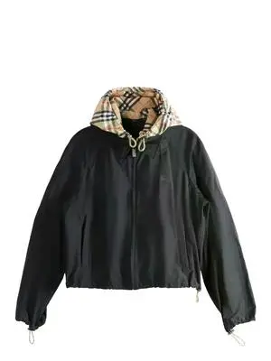 Burberry Check Hood Cropped Jacket - Black
