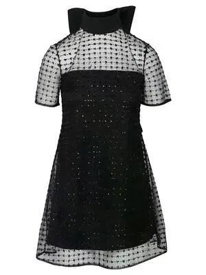 Staud Sequin-embellished Mini Dress With Bow Detail - Black