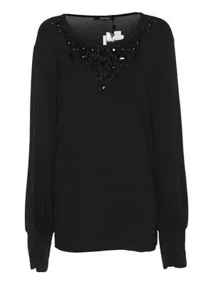 ELENA MIRO` Embellished Knit Top - Black