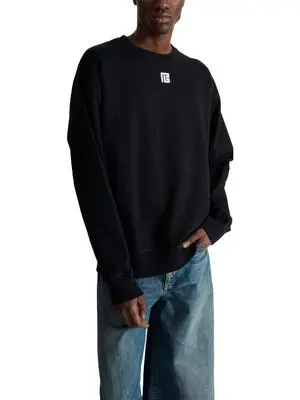 Balmain Cotton Sweatshirt With Pb Embroidery - Black