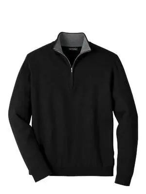 PAUL FREDRICK Quarter Zip Mock Neck Supima Cotton Sweater - Black