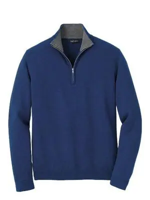 PAUL FREDRICK Quarter Zip Mock Neck Supima Cotton Sweater - Dark Blue