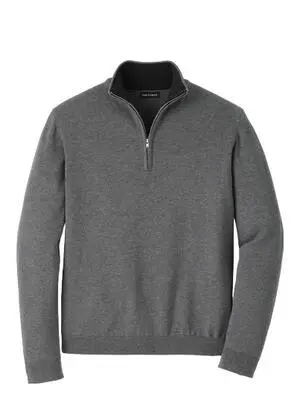 PAUL FREDRICK Quarter Zip Mock Neck Supima Cotton Sweater - Medium Grey