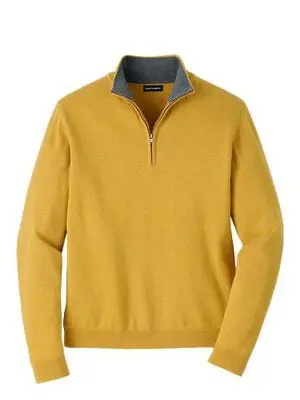PAUL FREDRICK Quarter Zip Mock Neck Supima Cotton Sweater - Mustard